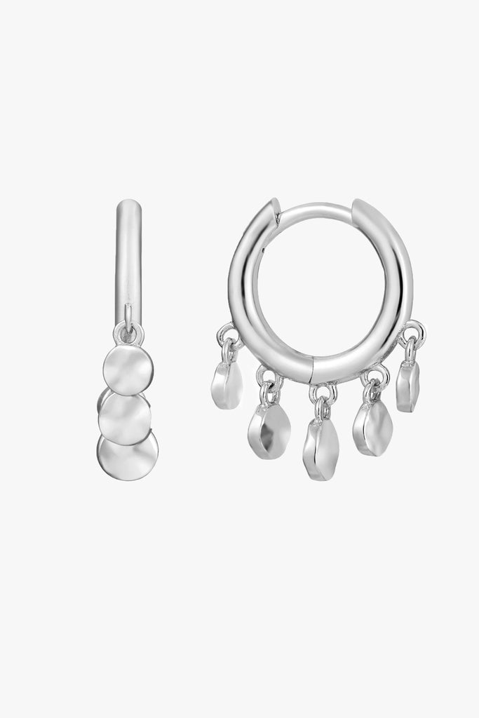 Shop Ear We Go Mini Hanging Disc Silver Huggie Hoops Earrings | Flo